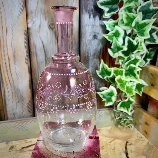 PETITE BOUTEILLE FLACON en verre émaillé et dégradé de rose Legras Art Nouveau EUR 34,00 ...