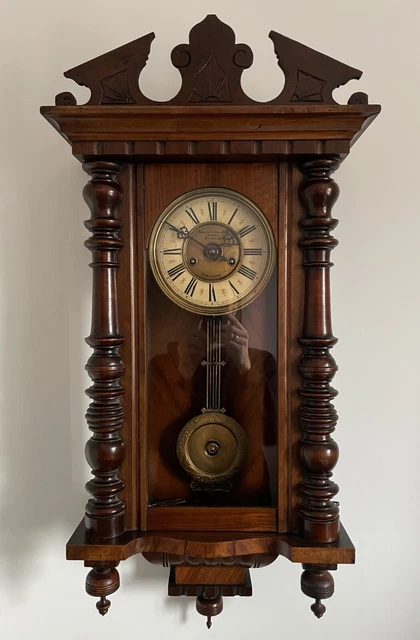 ANTIQUE VIENNA WALL Clock Chiming Striking 8 Day Movement Gustav Becker ...