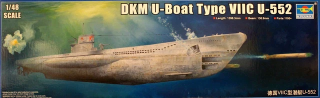 TRUMPETER #6801 - 1/48 scale German U-Boat Type VIIC "U-552" model kit ...