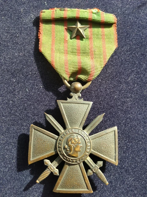 1914-1917 WW1 FRENCH CROIX DE GUERRE FRANCE WAR MEDAL ORIGINAL RIBBON ...