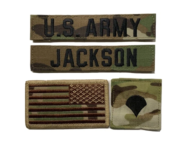 4 US ARMY Multicam Ocp Uniforme Scratch Nom Lot Tab Patch Spc JACKSON ...