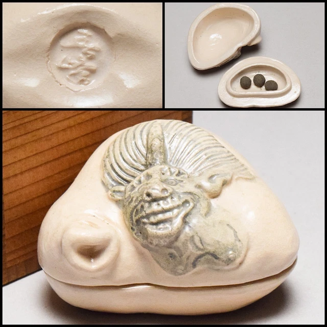 KYO WARE KOGO Box Fujin Sculpture w/Box W3inch Inoue Shunho Japan ...