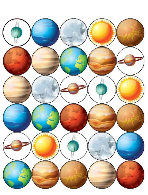30 PRE-CUT SUN Planets Solar System Cup Cake Edible Rice Wafer Paper ...
