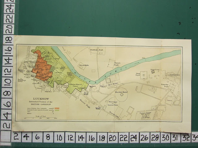 1938 INDIA INDIAN Tourist Map ~ Lucknow Intrenched Position British ...