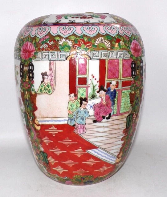 LARGE CHINESE CANTON Famille Rose Window Scene Vase Lamp Base A/F £42. ...