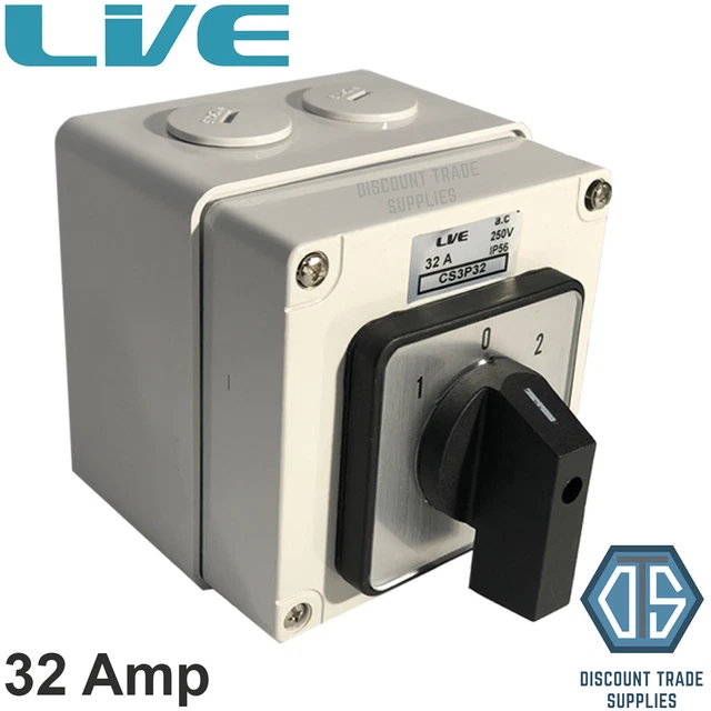 LIVE IP66 ENCLOSED Changeover Switch 32 Amp 3 Pole Surface Mounted Free ...