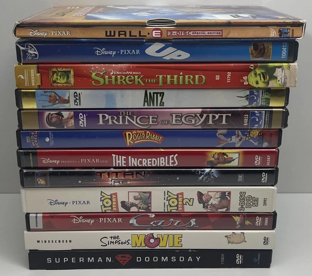 LOT OF 12 - Animation Movie DVDs - 1990s and early 2000s - Pixar, Shrek ...