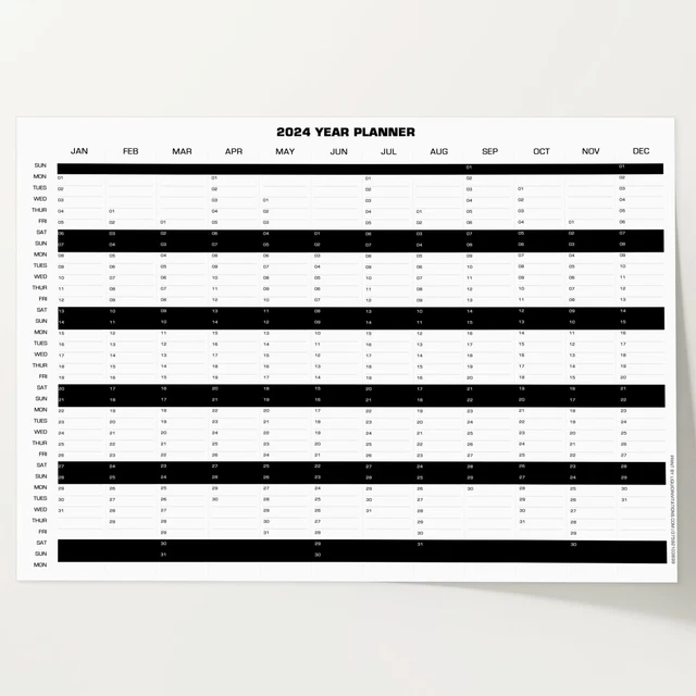 YEAR PLANNER ANNUAL 2024 wall chart Organiser Work Rota Calendar ...