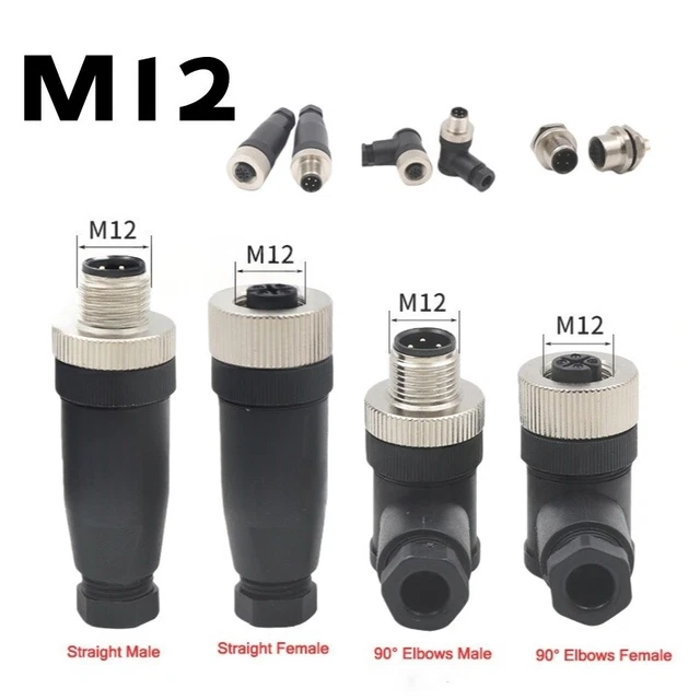 M12 SENSOR CONNECTOR Male Female Aviation Plug Socket 4/5/8/12 Pin PG7 ...