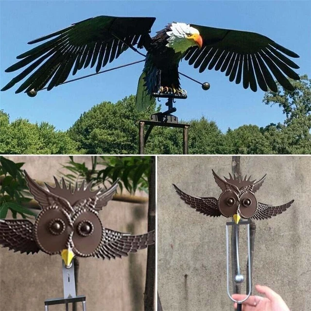 WIND POWERED KINETIC Eagle Owl Sculpture Garden Stake Animal with ...