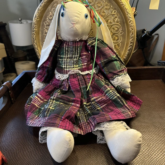VINTAGE 19” HANDMADE Stuffed Floppy Eared Country Rabbit Doll $8.50 ...