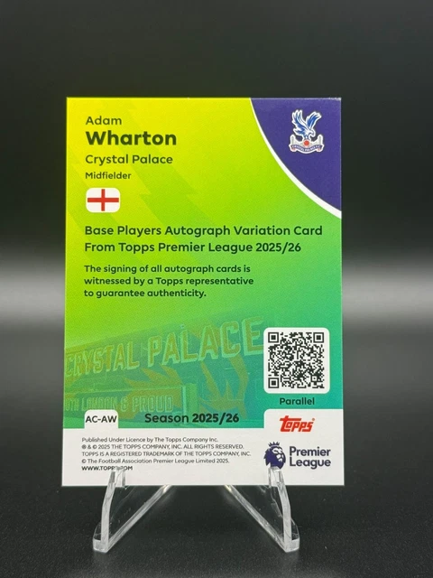 TOPPS 2026 ADAM Wharton - Crystal Palace - Autograph - 26/50 £42.30 ...