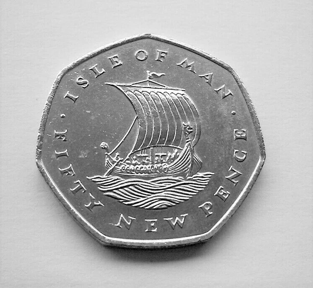 RARE 1973 ISLE OF MAN VIKING 50p COIN - MANX IoM FIFTY NEW PENCE - FREE ...