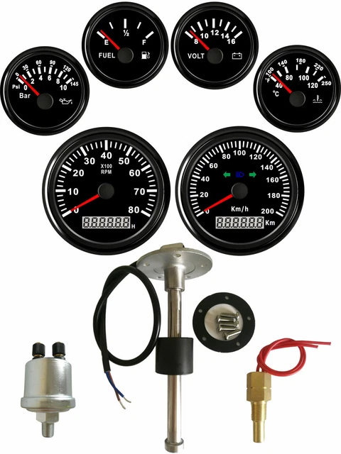 6 GAUGE SET with Senders 200KM/H GPS Speedometer Tacho Fuel Volts Oil ...