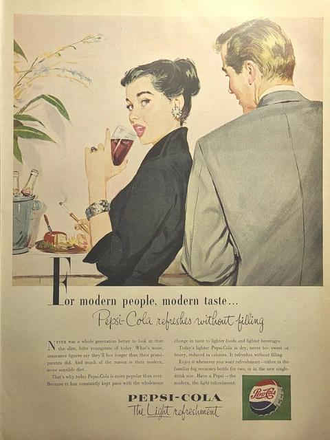PEPSI-COLA REFRESHING TASTE Modern People Party Smoking Vintage Print ...