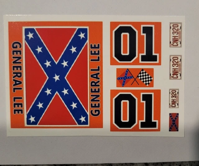 GENERAL LEE 1:24 1:25 scale water slide decals Dukes Of Hazzard white ...