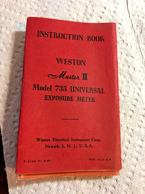 VINTAGE WESTON MASTER II Model 735 Universal Exposure Meter Instruction ...