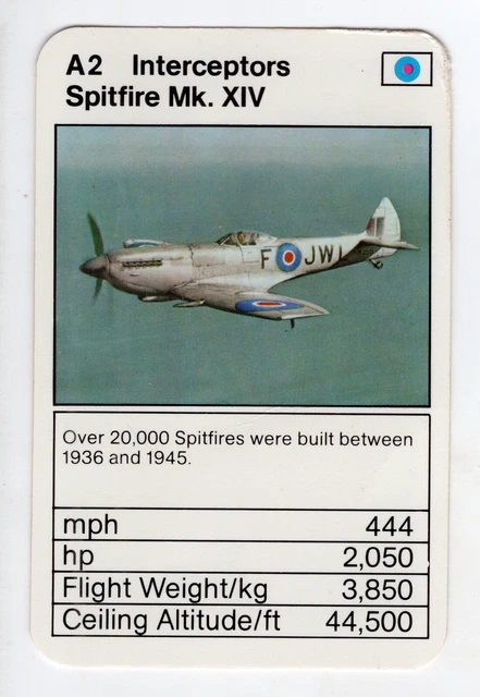 ACE TRUMPS PLANES of WW2 1977. Interceptors RAF Spitfire Mk. XIV EUR 3 ...