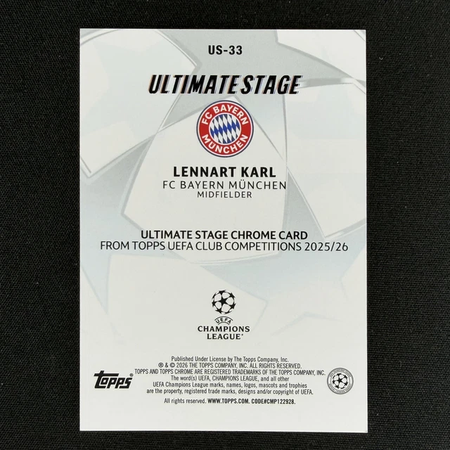 TOPPS UCC FLAGSHIP 2025-26 # Lennart Karl # Ultimate Stage Chrome # US ...