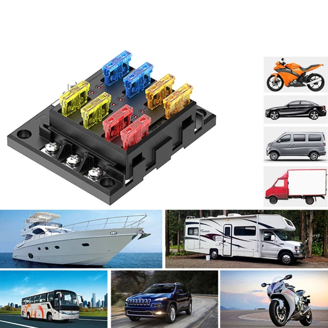 6 WAYS FUSE Box Terminal Block with LED Warning Light for Car Boat ...