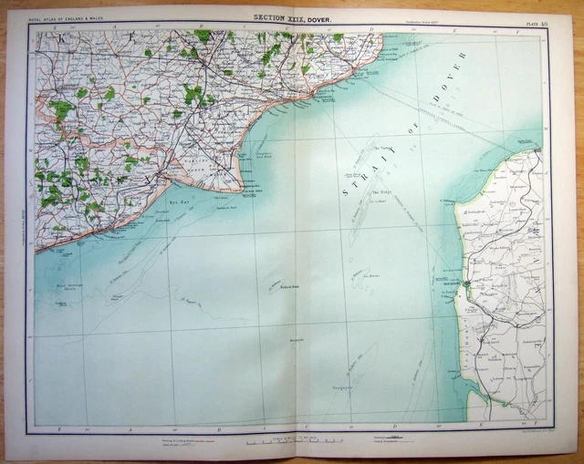 DOVER REGION OF England - Original 1898 Map by J. Bartholomew, Antique ...