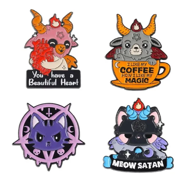 ENAMEL PIN BADGES - Satanic Cats; Kitten; Demons; Black Magic ...