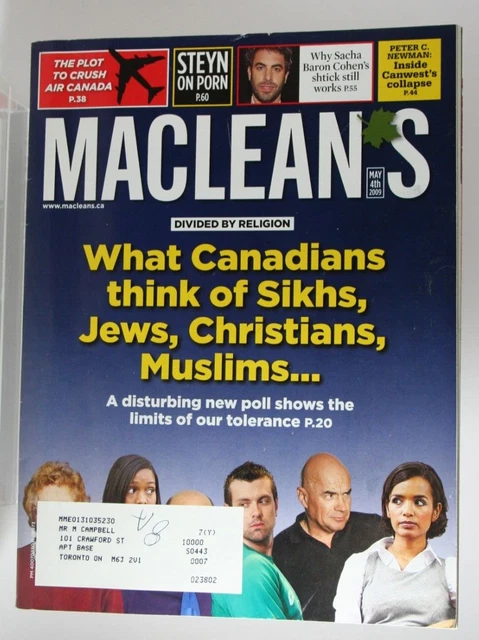RELIGIOUS TOLERANCE CANADA Sacha Baron Cohen M Steyn Maclean's Magazine ...