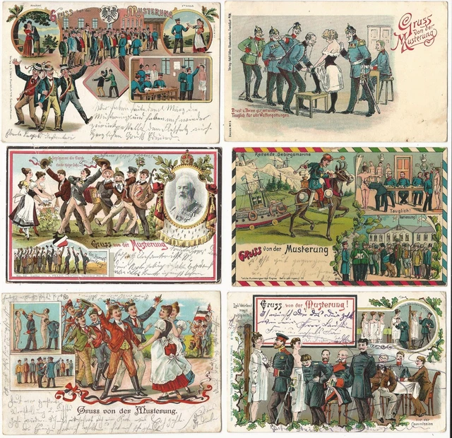 6 X MUSTERUNG, Patriotika, Militär,Luitpold,Soldaten,Rekruten ...