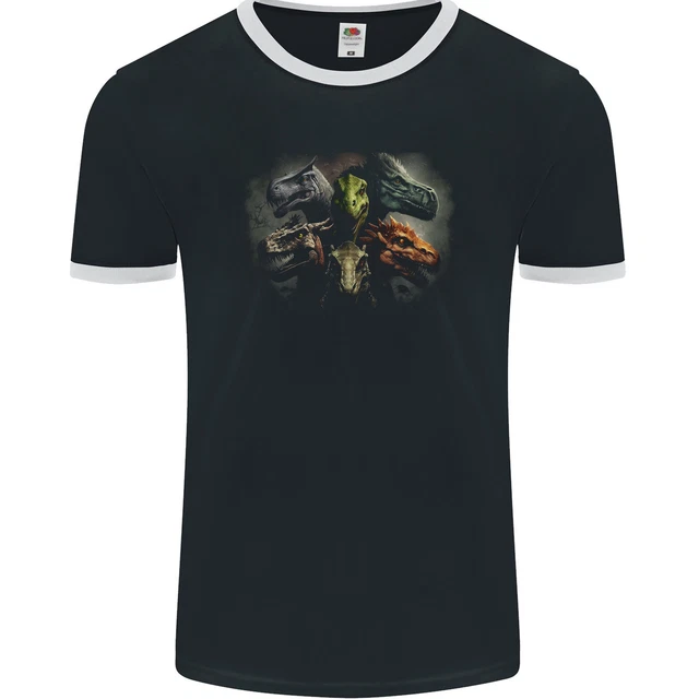 T-SHIRT RINGER POUR Hommes Collage De Dinosaures T-Rex Raptor Dragons ...