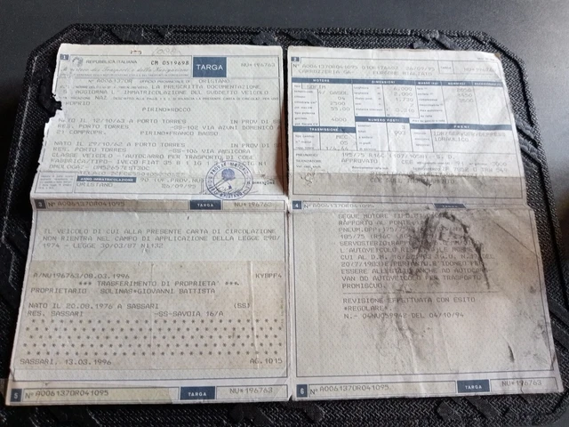 LIBRETTO CIRCOLAZIONE AUTOCARRO Iveco Fiat Furgone Rialzato 35 8 1 IG ...