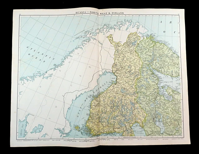 MAP OF RUSSIA Finland Russian Finnish Border Lands Post WW1 Antique Large 1919 EUR 67,59 ...