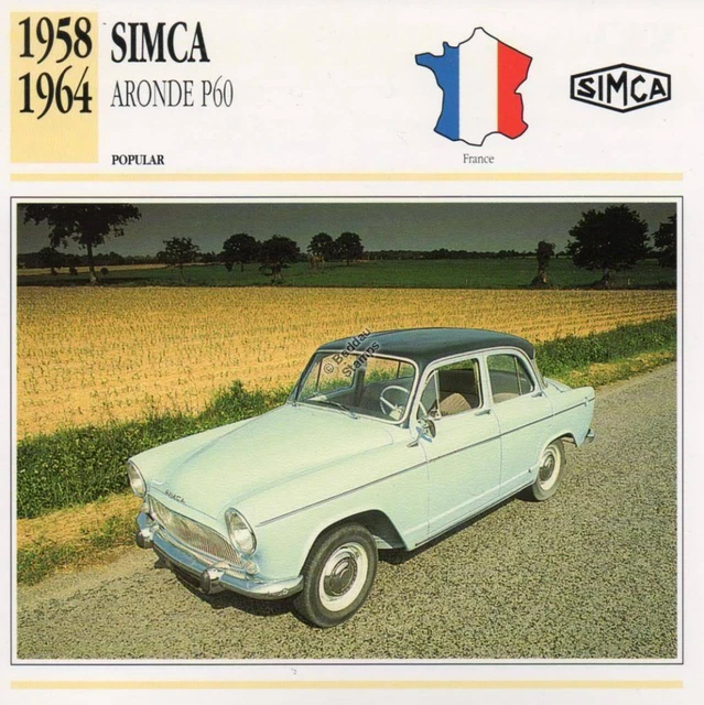 1958-1964 SIMCA ARONDE P60 Classic Car Photograph / Information Maxi ...