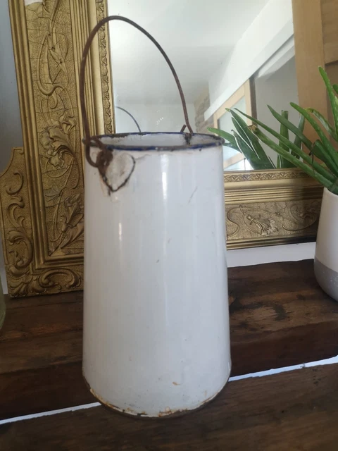 *POT A LAIT TOLE EMAILLE EMAIL BLANC début XXe déco CUISINE COLLECTION ...