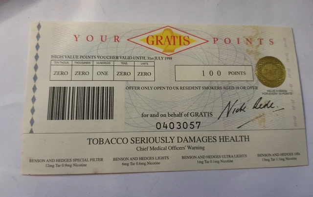 VINTAGE RETRO COLLECTABLE Benson & Hedges Gratus points 100 cigarette £ ...