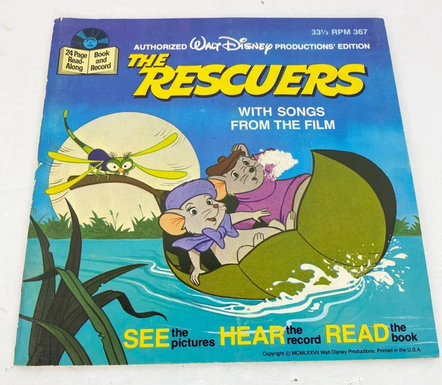 VINTAGE 1977 WALT Disney THE RESCUERS Read-Along Book and 7" Record Set ...