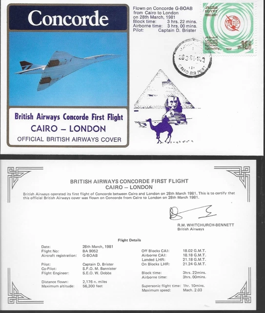 1981 ENVELOPPE Concorde british Airways cairo london avec certificat ...