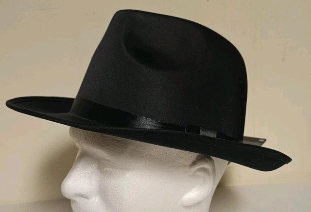 DELUXE BLACK FEDORA HAT Gangster Michael Jackson Costume Cap Adult Hip ...