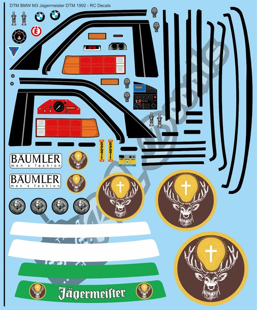 1/10 TOURING CAR Decal Sticker Set BMW M3 Jagermeister DTM 1992 ...