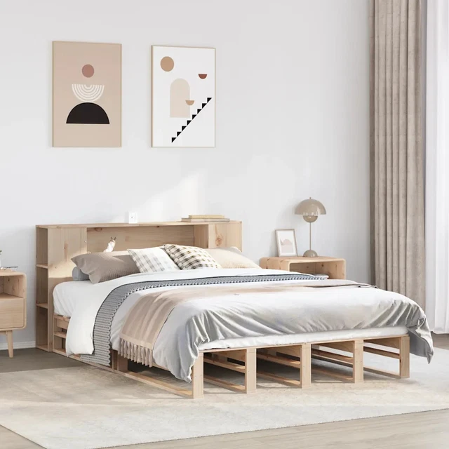 WALPLUS WOODEN BOOKCASE Storage Bed Frame 135x190cm Double Solid Wood £ ...