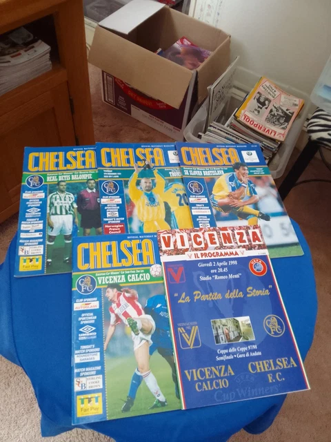 CHELSEA X 4 Home & x 1 Away 1997/1998 ECWC Programmes All Listed Inc ...