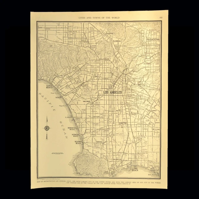 1940S VINTAGE LOS ANGELES Map Street Map of Los Angeles California City ...