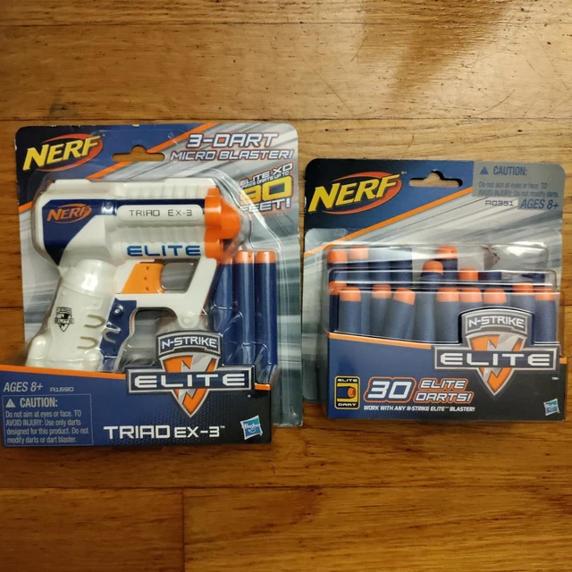 NERF N-STRIKE ELITE Triad EX-3 Blaster White extra 12 darts small ...
