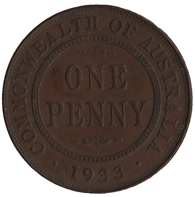 1933 AUSTRALIA ONE Penny – George V Bronze Coin Australian Pre Decimal ...