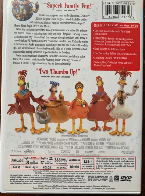 CHICKEN RUN DVD 2000 Aardman Animation / DreamWorks Family Movie Region ...