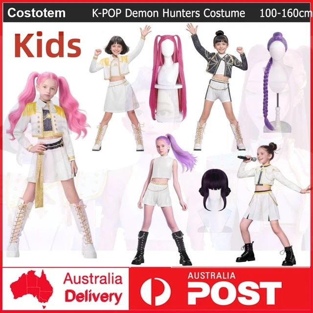 KIDS KPOP DEMON Hunters Rumi Zoey Mira Costume Cosplay Girls Book Week Wig Dress $42.59 ...