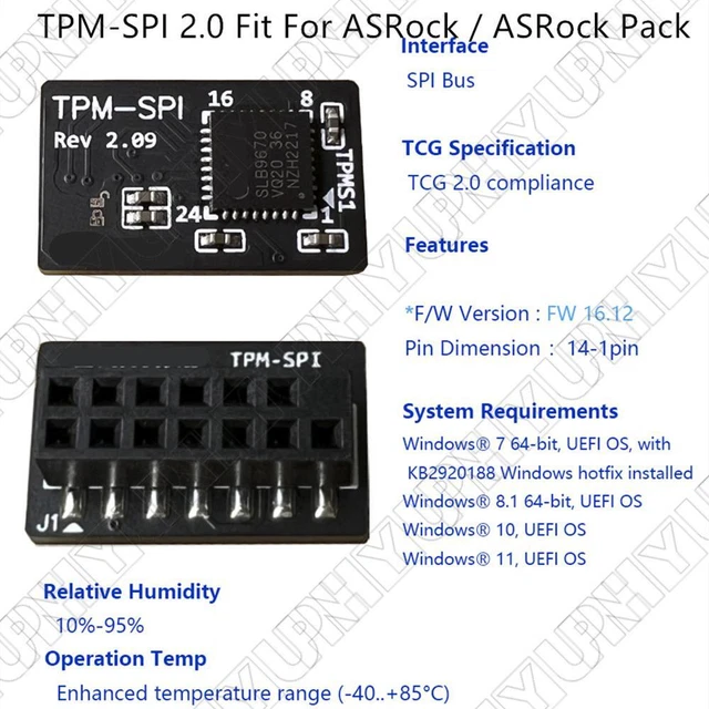 1× TPM 2.0 Module Security Module Board For ASRock Pack SPI Motherboard ...