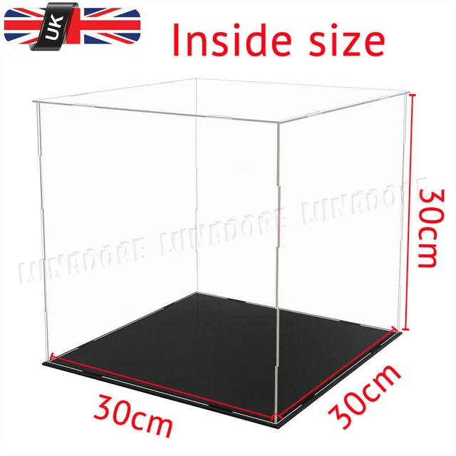 UK 30CM PERSPEX Case Big Cube Clear Acrylic Display Box Plastic Base ...