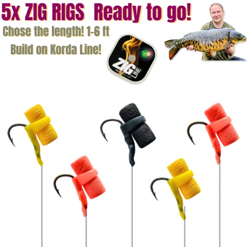 ZIG RIGS READY Made x5 - Ready to go Zig Rig for Carp Fishing - BRITISH ...