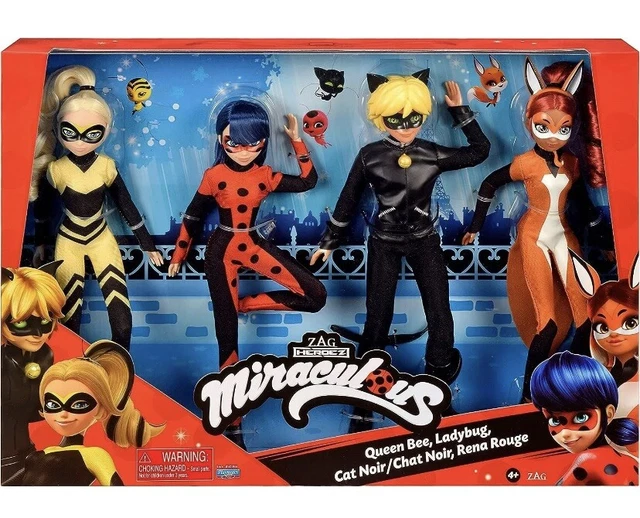 MIRACULOUS 4 DOLL Gift Set Ladybug Cat Noir Queen Bee & Rena Rouge ...