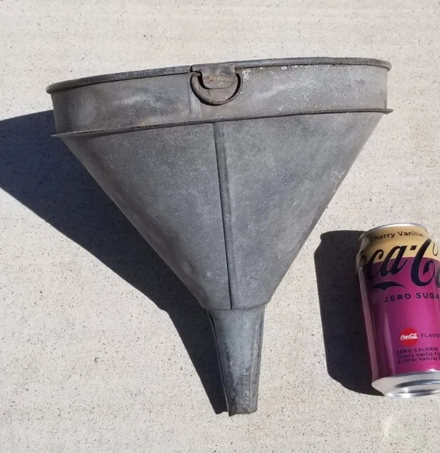 VINTAGE GALVANIZED FUNNEL with Screen, -Farm Gas Oil Fuel Shop Garage ...